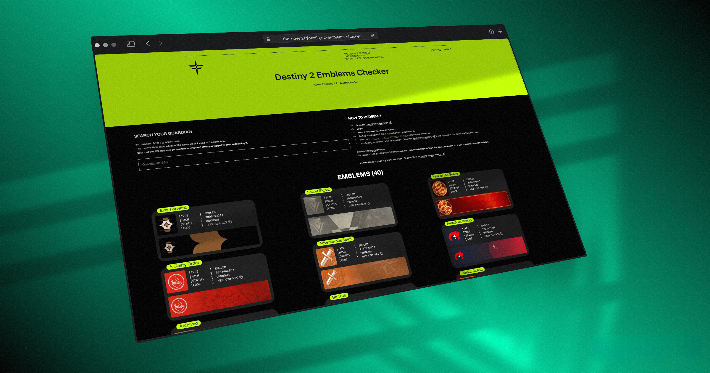 Destiny 2 Emblems Checker > The Coven